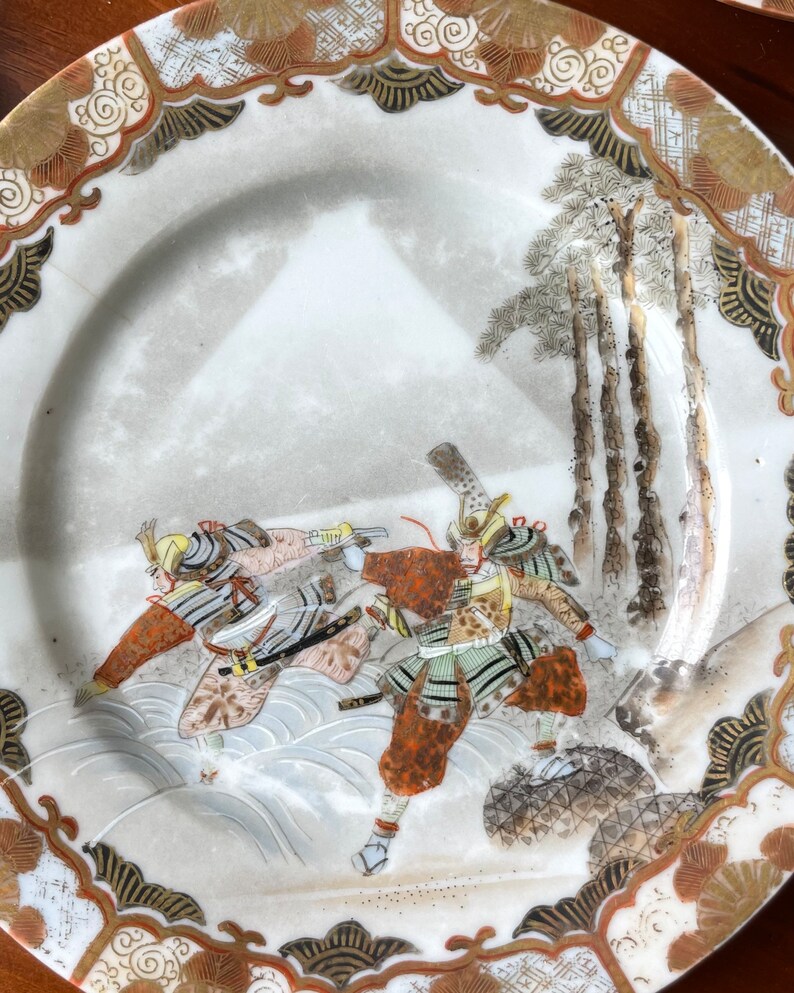 Set of Nine 9 Antique Japanese Satsuma Dishes With Samurai Designs Hand ...