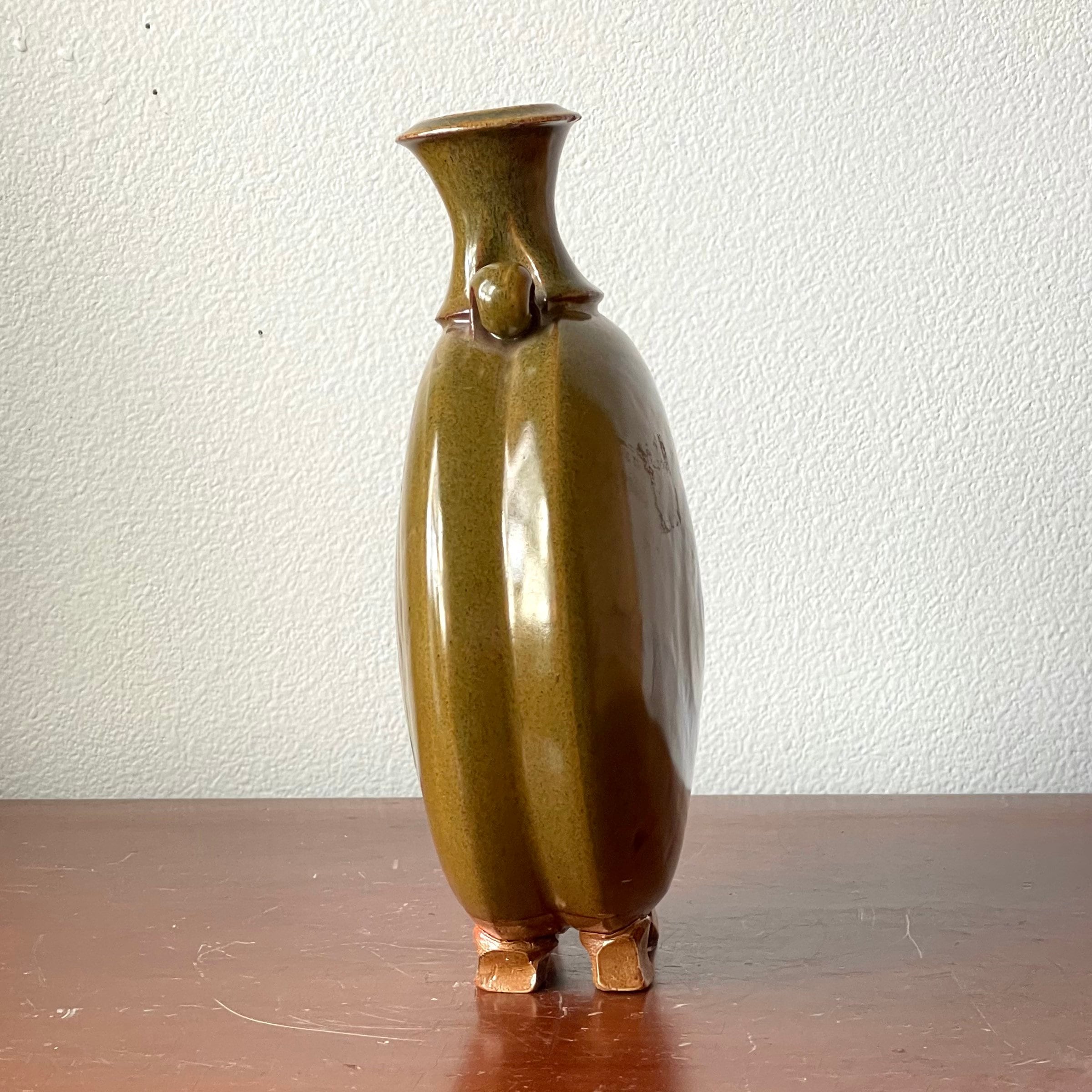 Footed Studio Pottery Vase in the Shape of a Flask - Etsy
