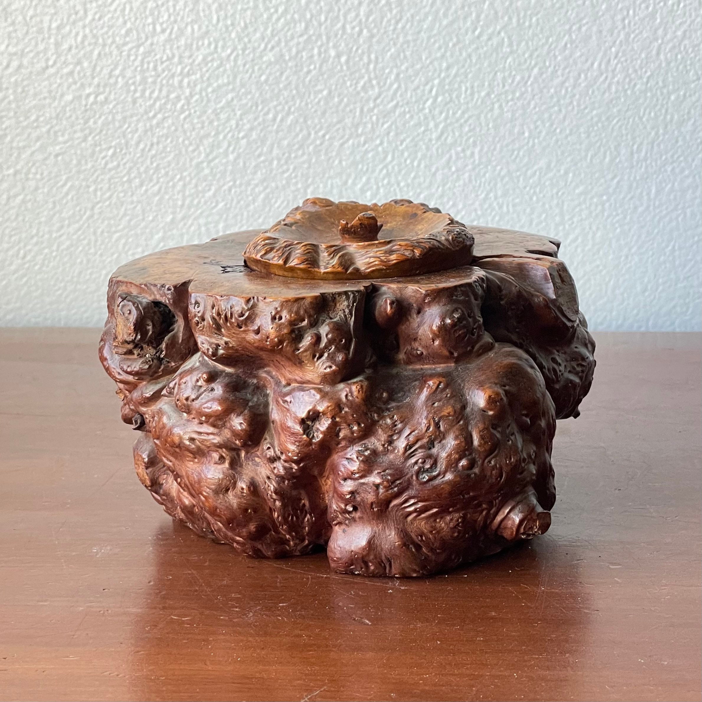 Vintage Japanese Burl Wood Lidded Box Live Edge Round - Etsy