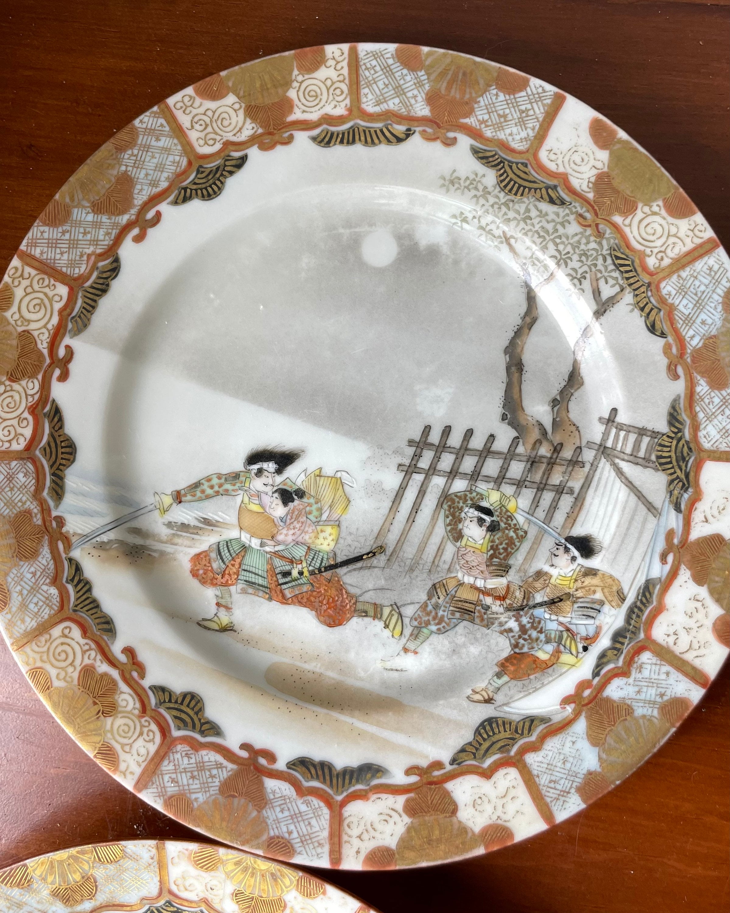 Set of Nine 9 Antique Japanese Satsuma Dishes With Samurai Designs Hand ...