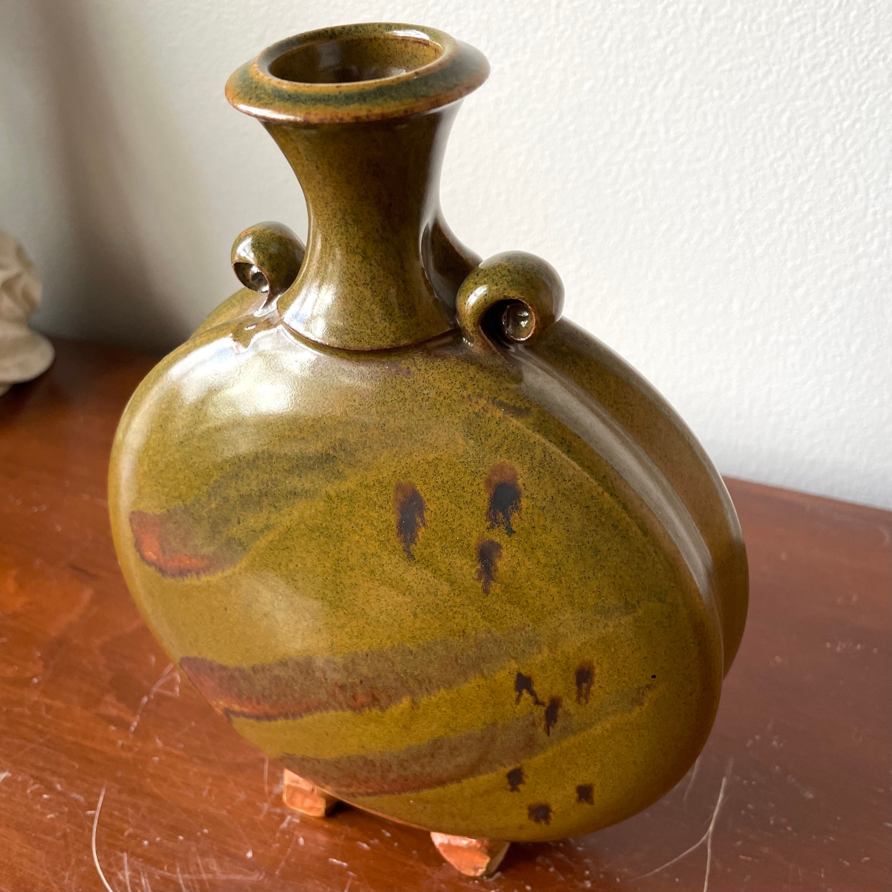 Footed Studio Pottery Vase in the Shape of a Flask - Etsy