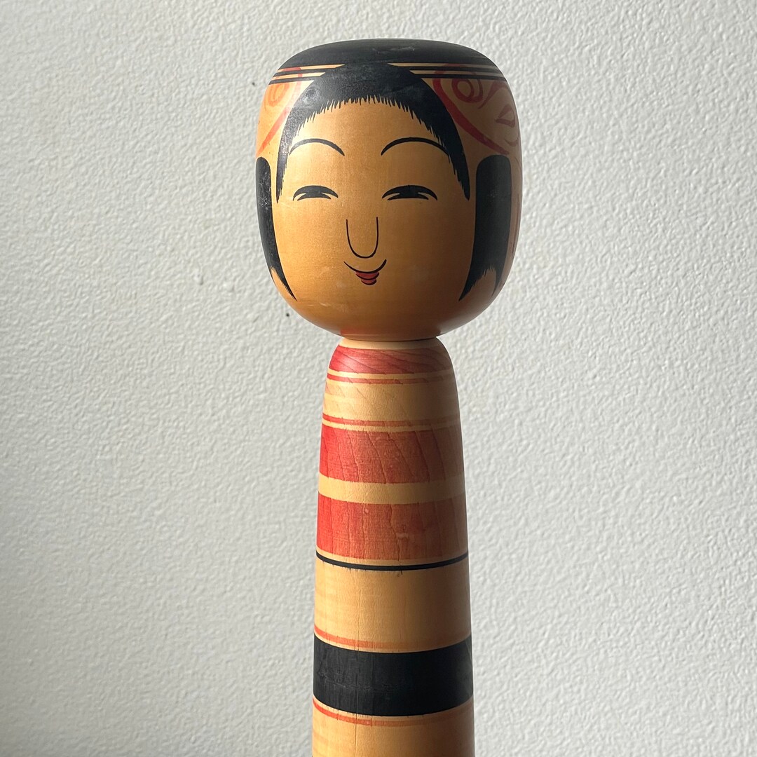 Tall 15” Red and Indigo Blue Traditional Kokeshi Doll by Imaizumi Genji ...
