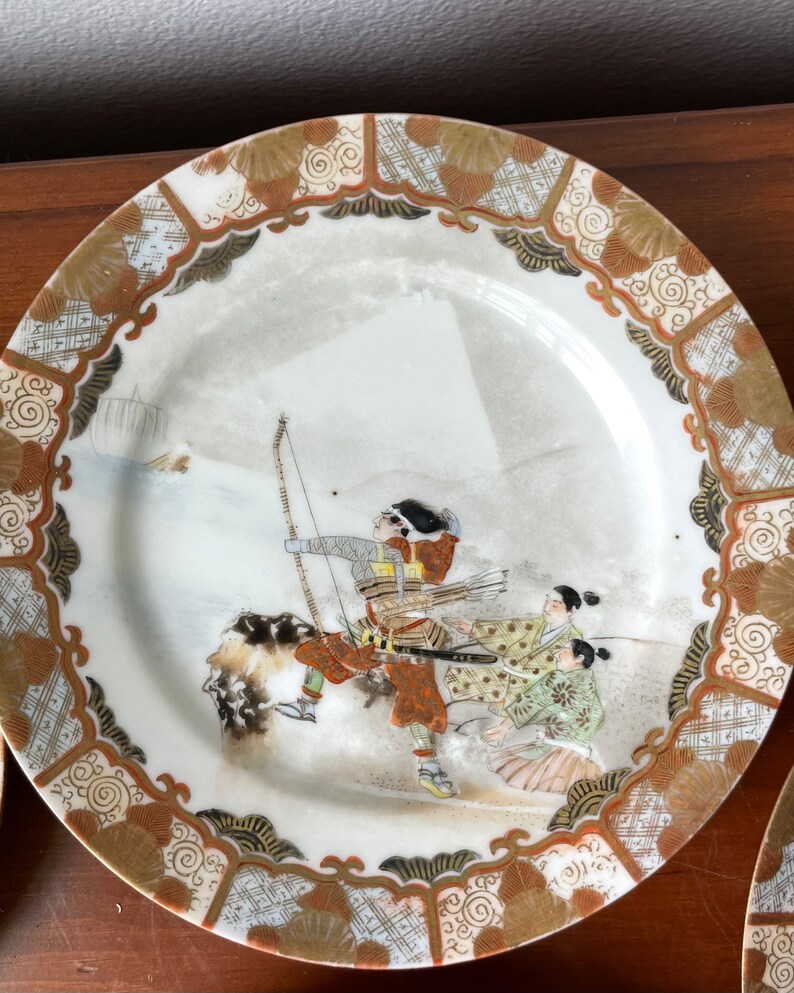 Set of Nine 9 Antique Japanese Satsuma Dishes With Samurai Designs Hand ...