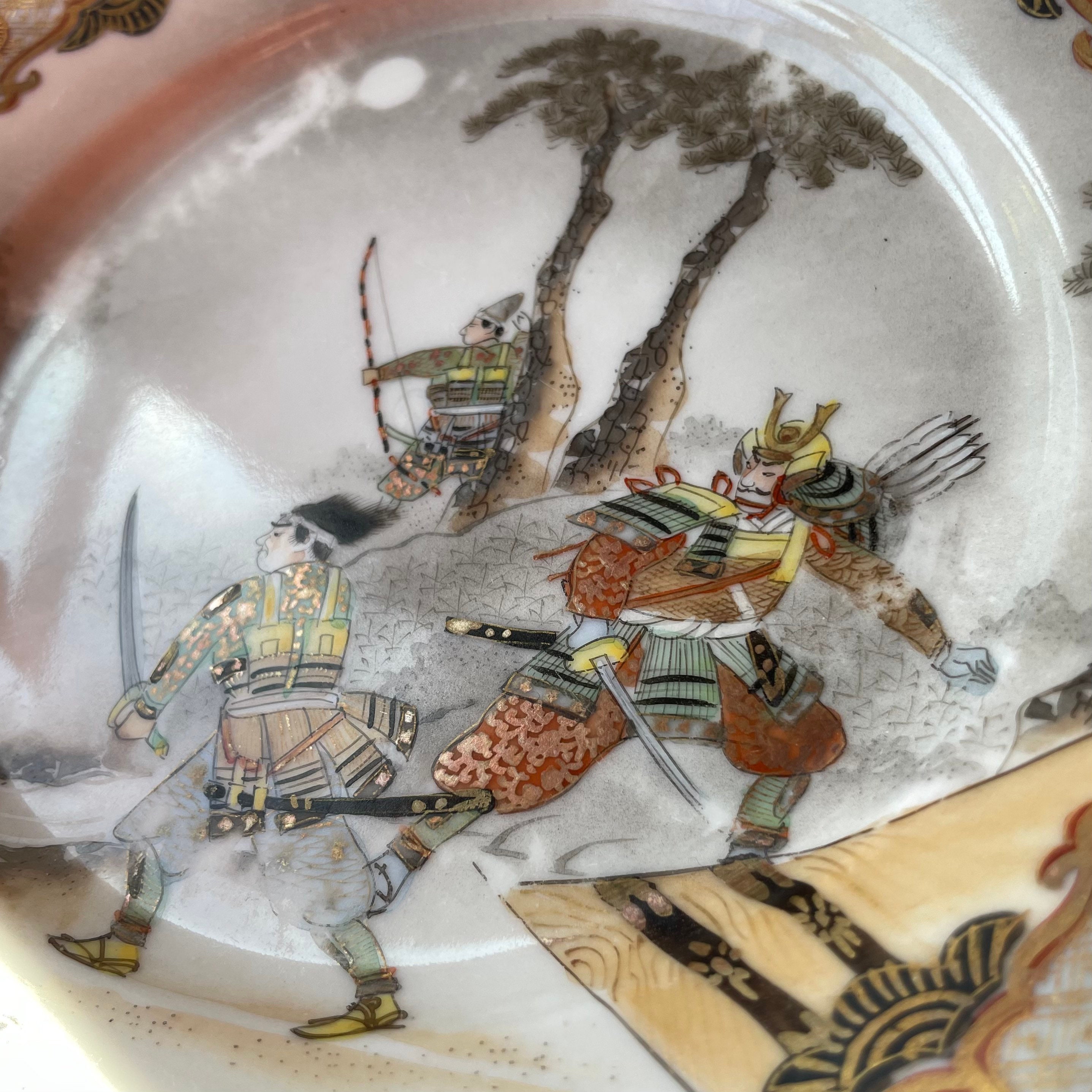 Set of Nine 9 Antique Japanese Satsuma Dishes With Samurai Designs Hand ...