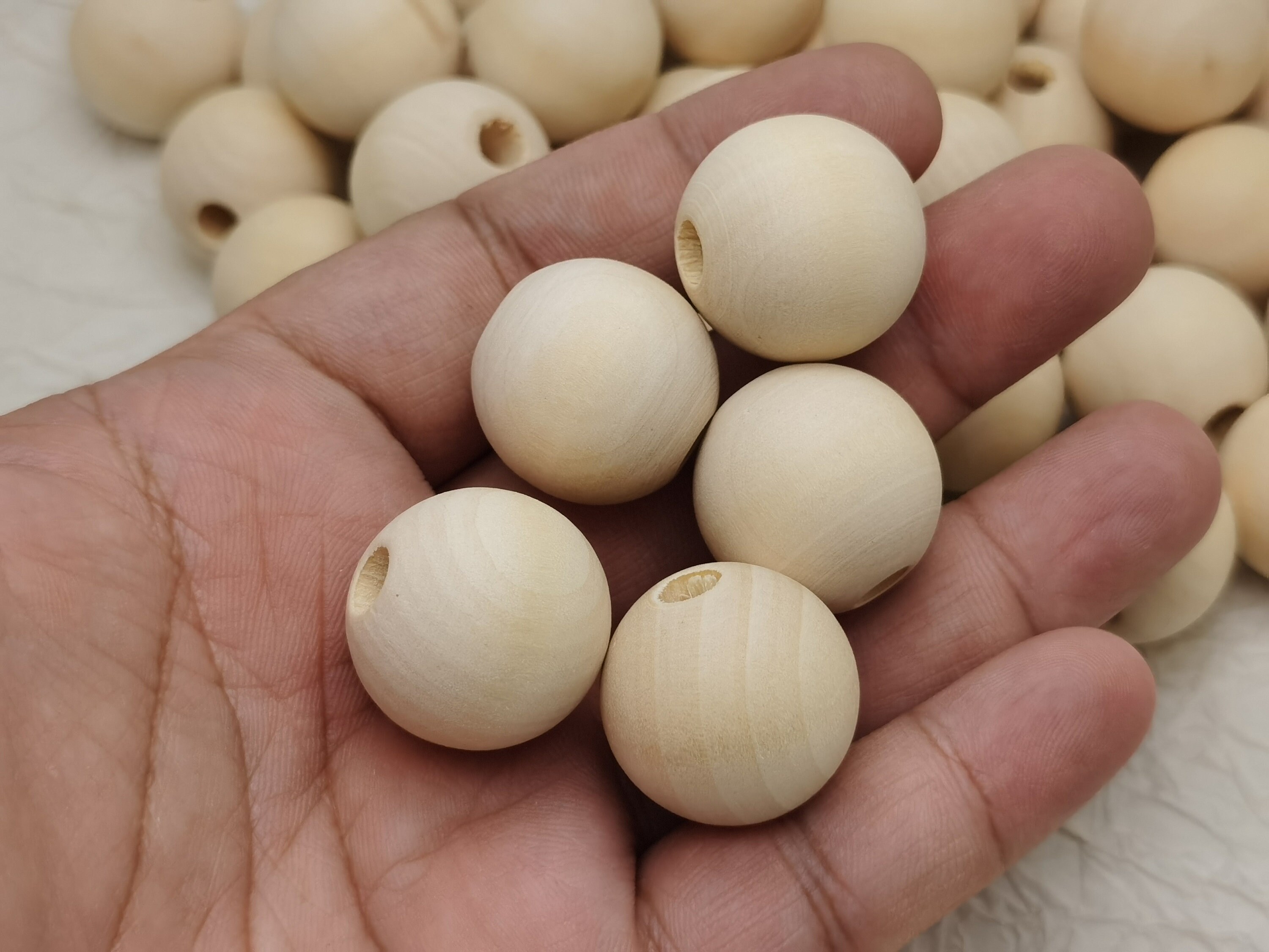 Natural Wood Bead 22 MM Width Round Ball Bead , 20/100 Pcs Unfinished ...