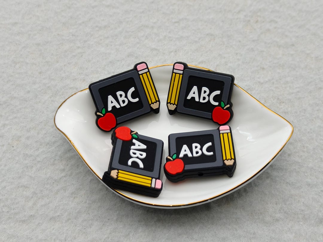 Silicone Bead Blackboard Pencil Apple Focal Bead DIY Charm Pen Finding ...