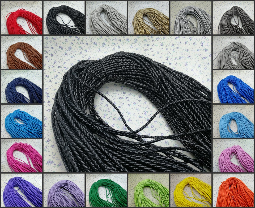 Round Braid Faux PU Leather Lacing Cord , 95 Meters 3mm Width Handmade ...