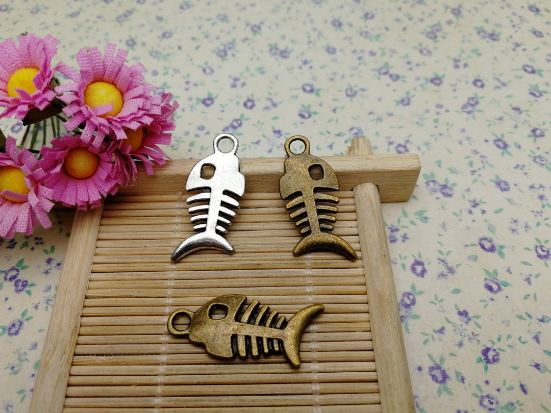 10/50 Pieces Metal Fishbone Fish Bone Pendant Necklace Earring Keychain ...