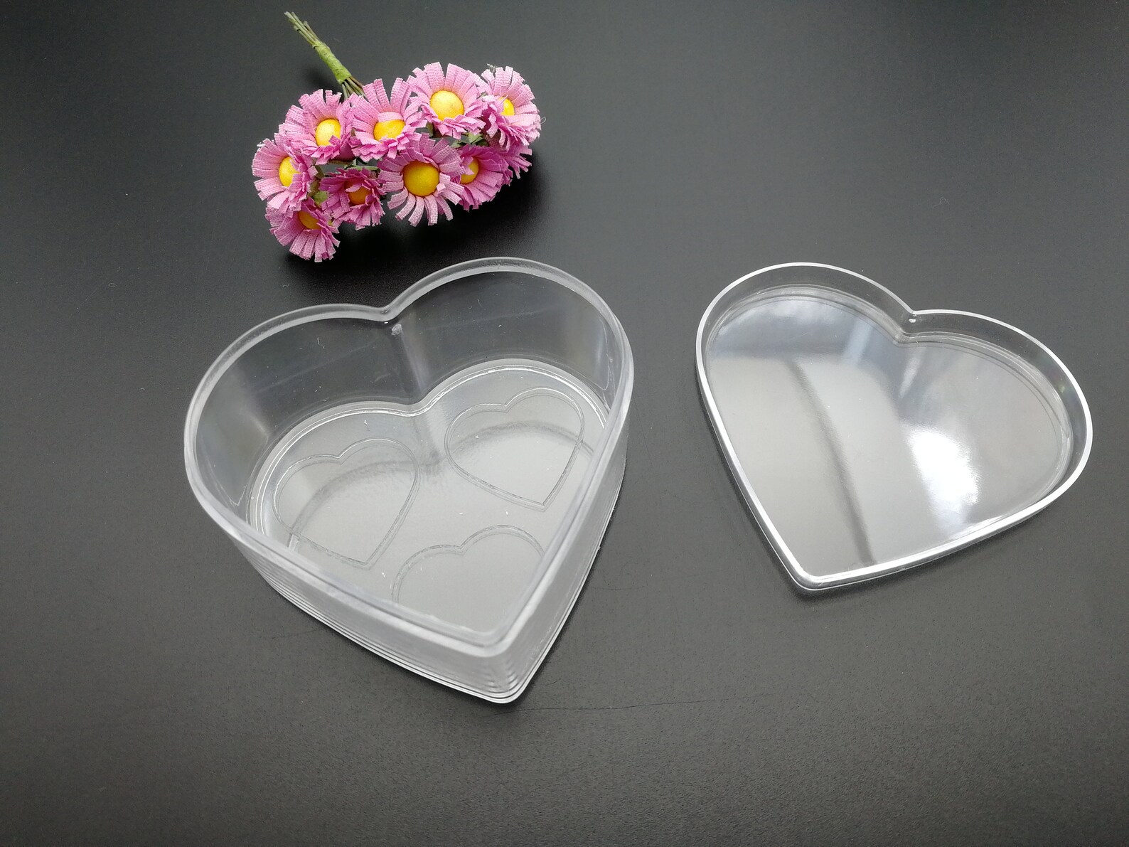4 Pieces 75x70x33mm Heart Shape Clear PS Plastic Box , Jewelry Bead ...