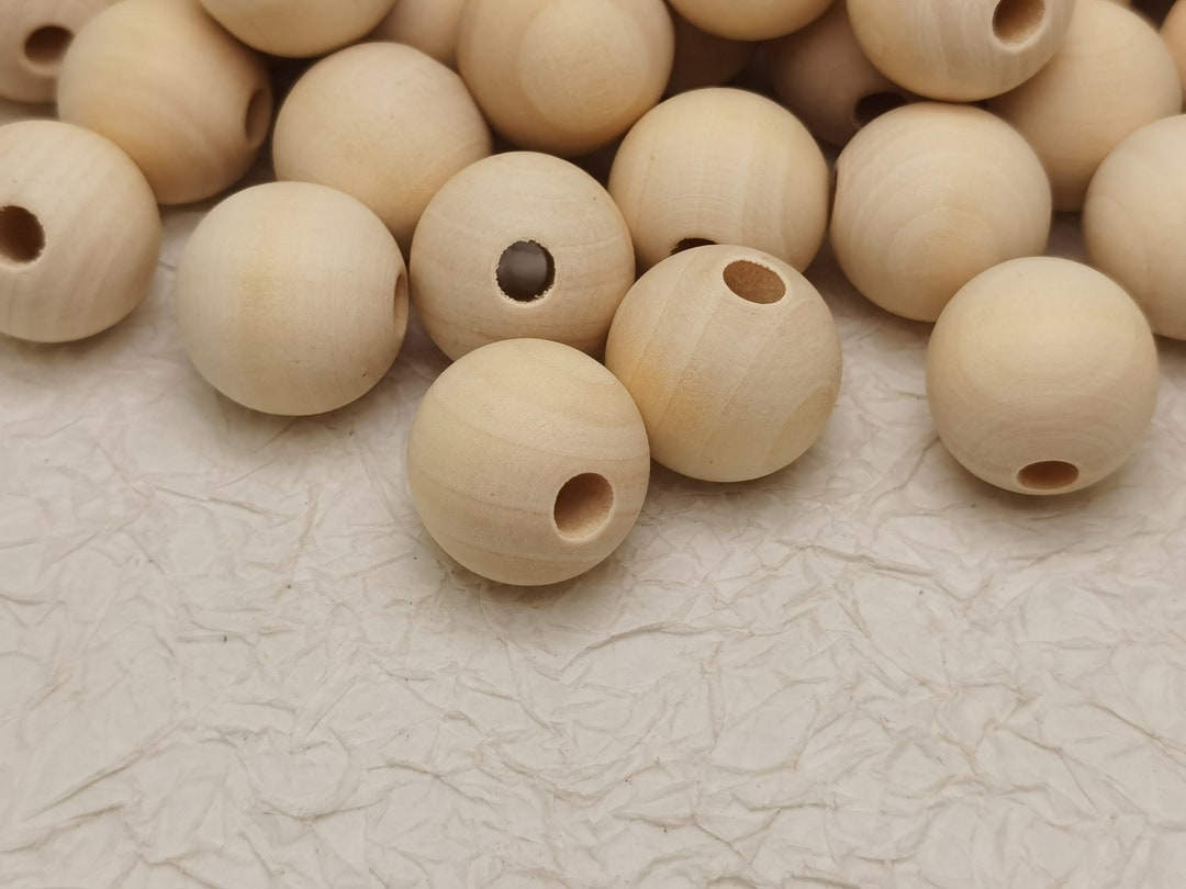 Natural Wood Bead 22 MM Width Round Ball Bead , 20/100 Pcs Unfinished ...