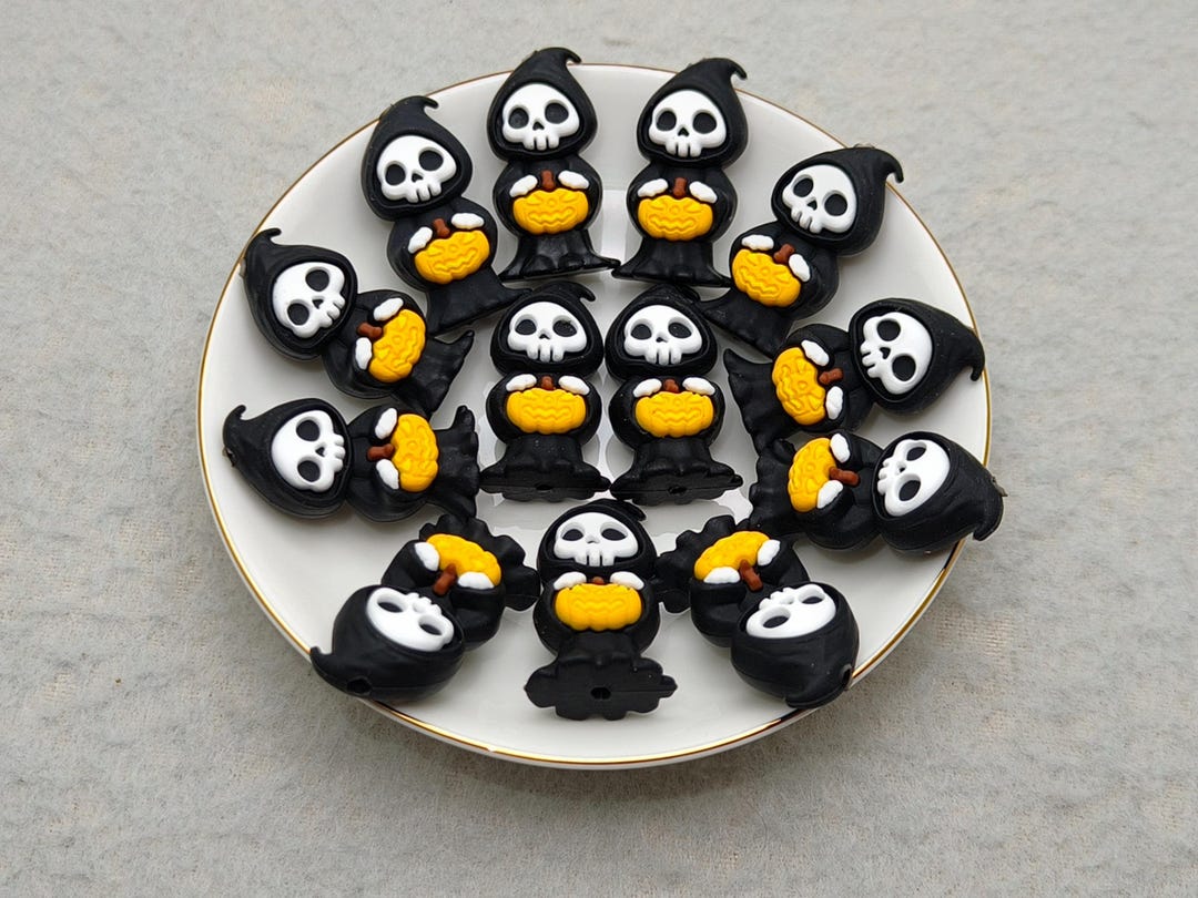 Silicone Bead 3D Death God Halloween Ghost Skull Focal Bead Charm Pen ...