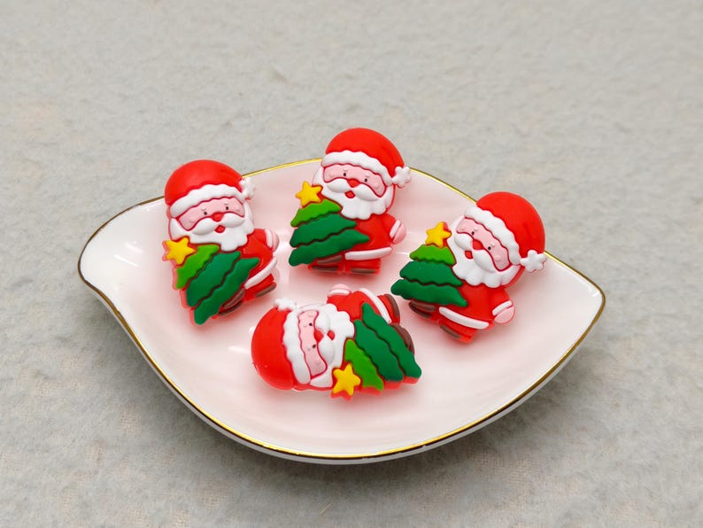 Silicone Bead 3D Father Christmas Santa Claus Tree Focal Bead Charm Pen ...