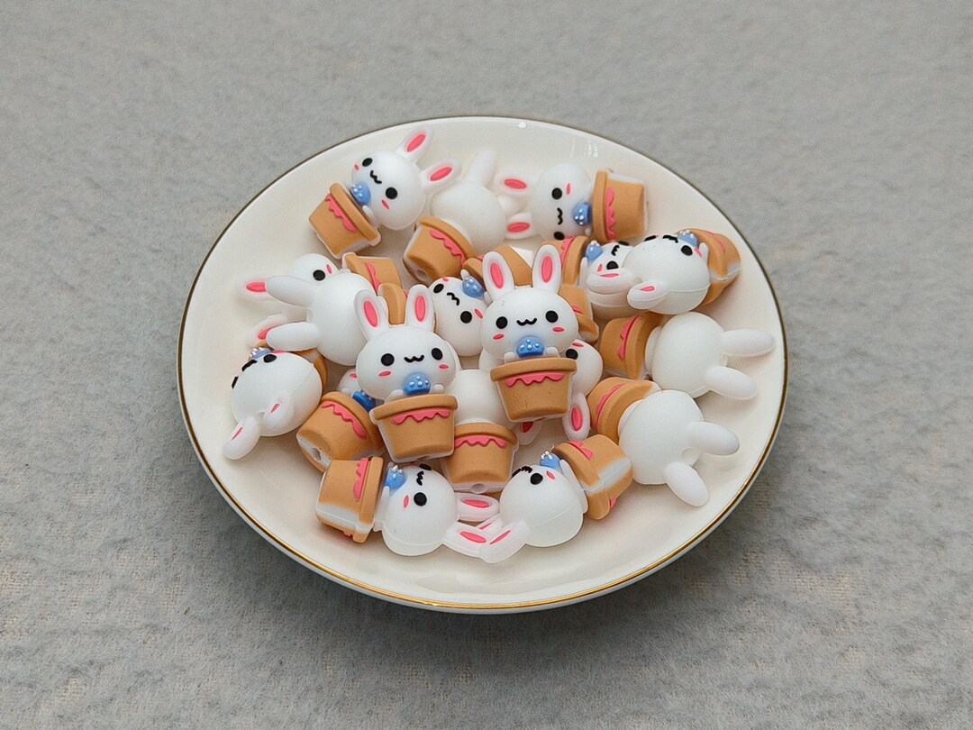 Silicone Bead 3D Easter Bunny Rabbit Hare Focal Bead DIY Charm Pen ...