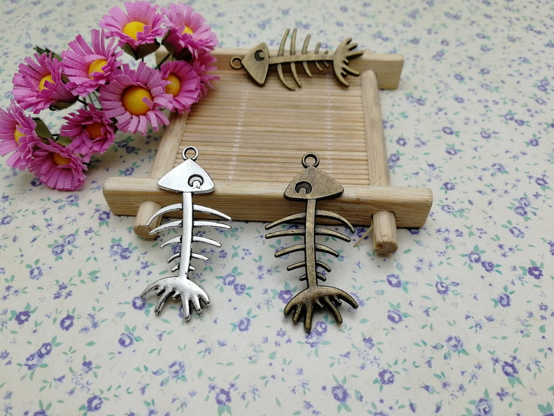 6/20 Pieces Metal Fishbone Fish Bone Pendant Necklace Earring Keychain ...