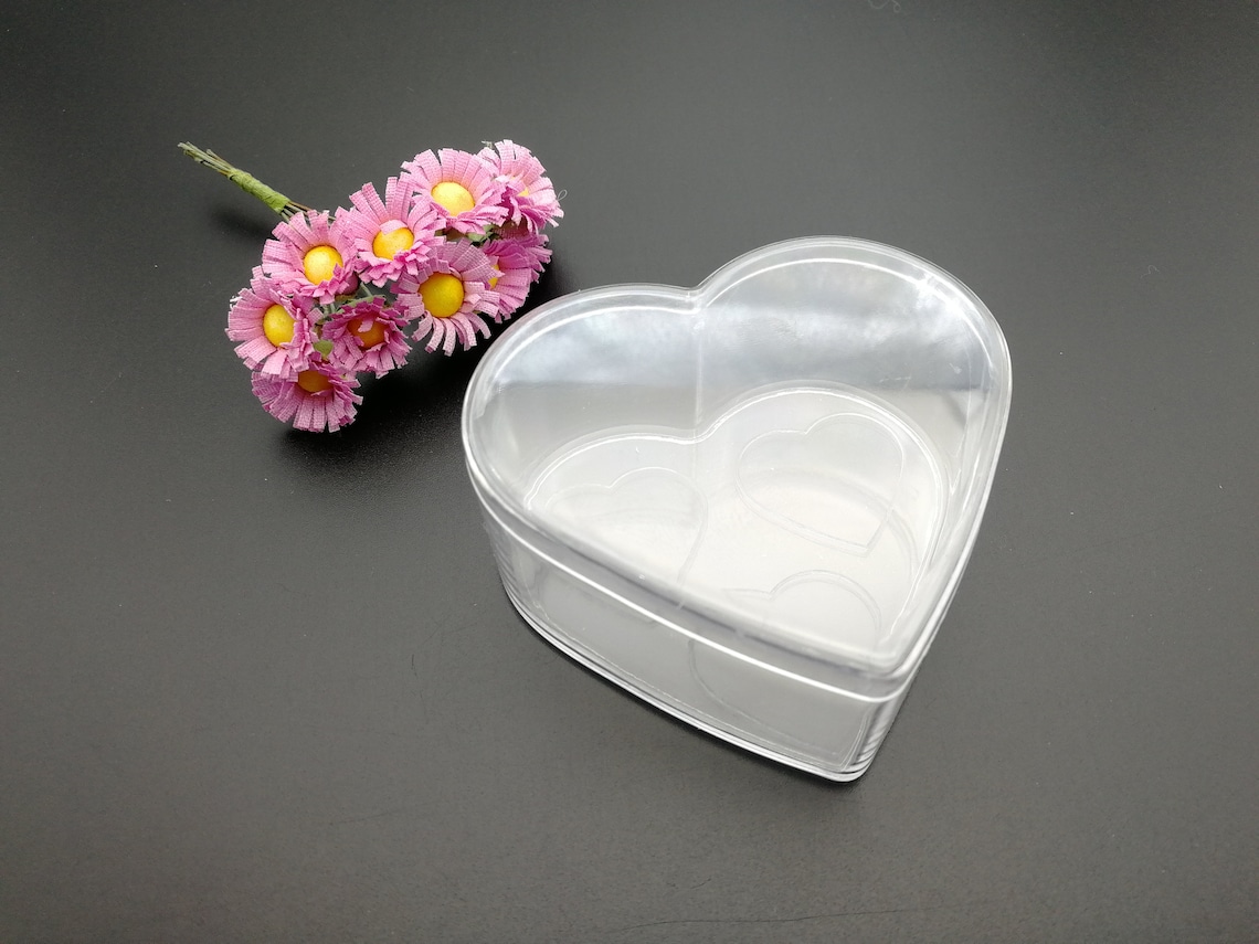 4 Pieces 75x70x33mm Heart Shape Clear PS Plastic Box , Jewelry Bead ...