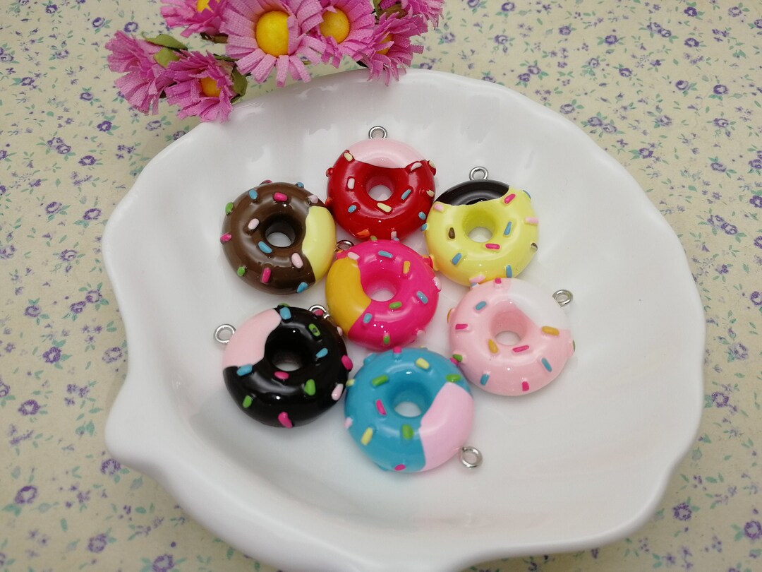 6/20 Pieces Plastic Doughnut Donut Pendant Charm , Resin Handmade ...
