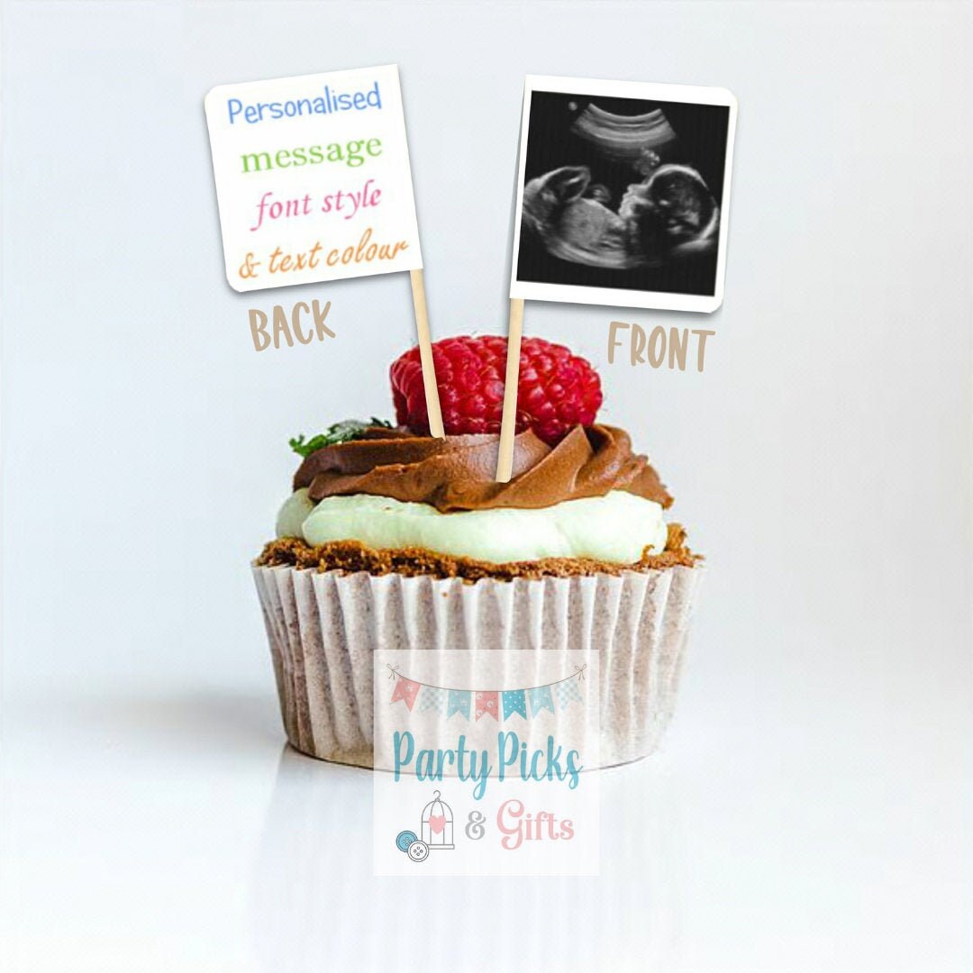 BABY SHOWER Cake Topper, Baby Scan Cupcake Flags, Cake Decoration, Boy ...