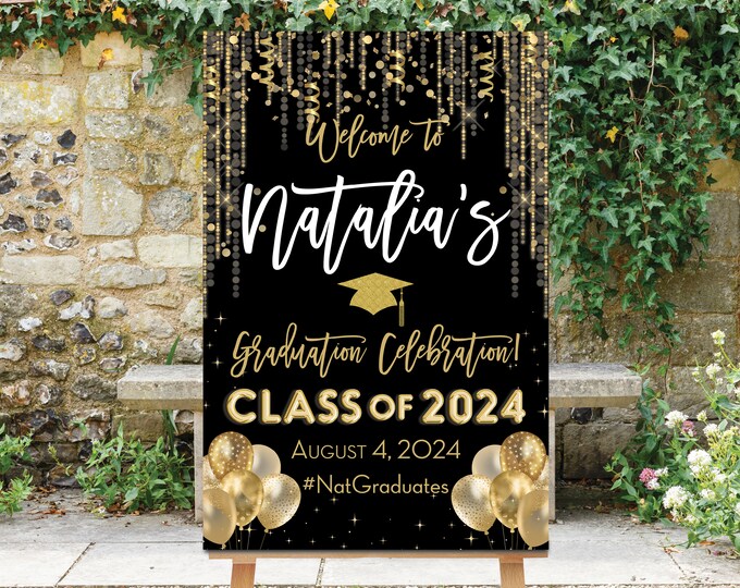 Graduation Welcome Sign, Black and Gold Printable Welcome Sign ...