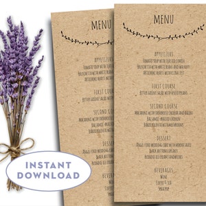 Rustic Menu Template, Kraft Menu Template, Editable Menu, Microsoft ...