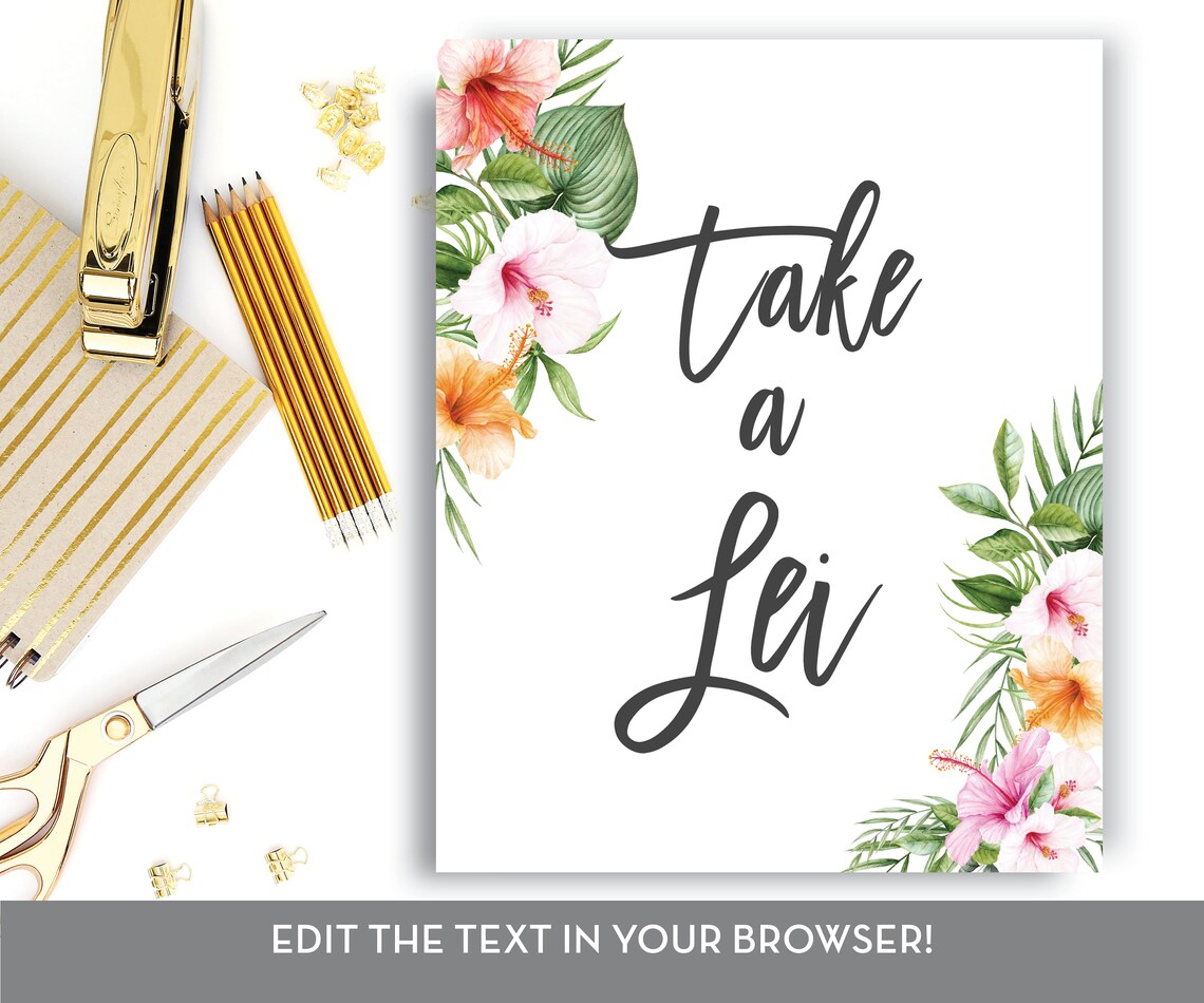 Take a Lei Sign Luau Party Editable Lei Sign Tropical | Etsy