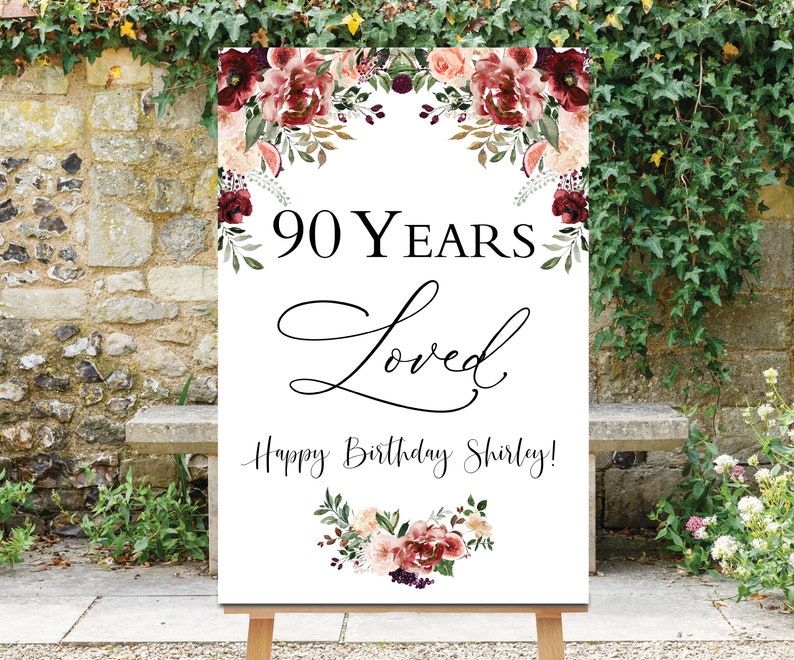 90 Years Loved Sign, Fall Birthday Welcome Sign, 90th Birthday Decor ...