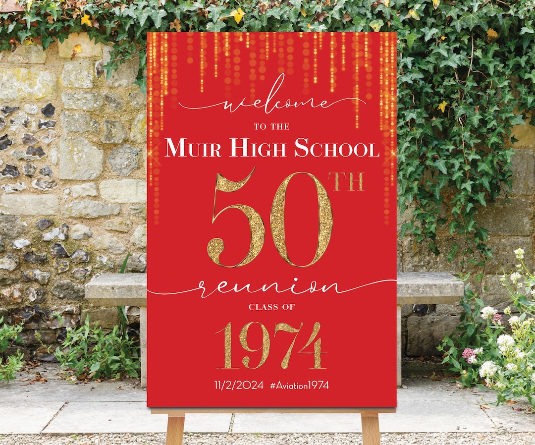 Class Reunion Welcome Sign, Red Gold, Any Class, Any Year, Personalized ...