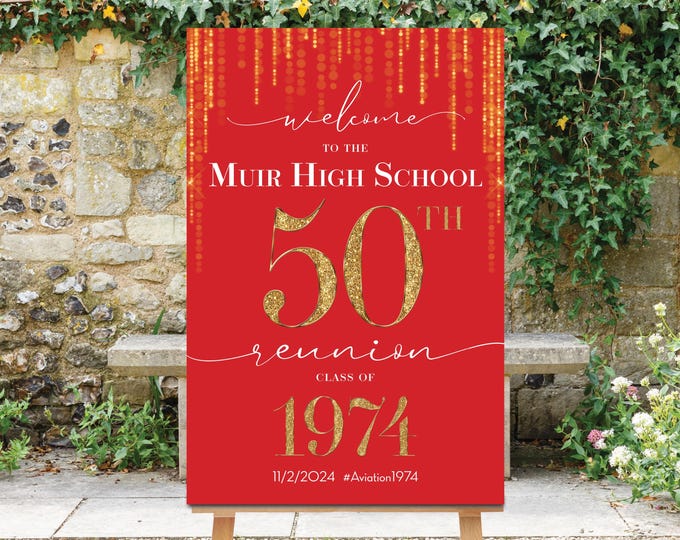 50th Class Reunion Sign Any Year Class Reunion Poster White and Gold ...