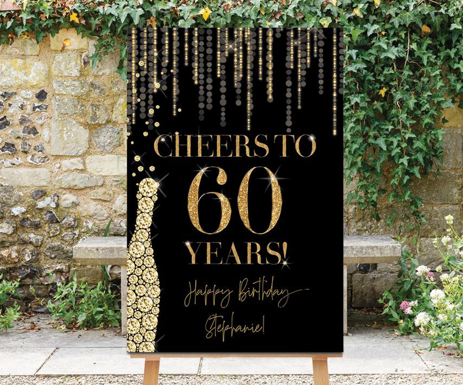 Cheers to 60 Years Sign, 60th Birthday Sign, Birthday Welcome Sign ...