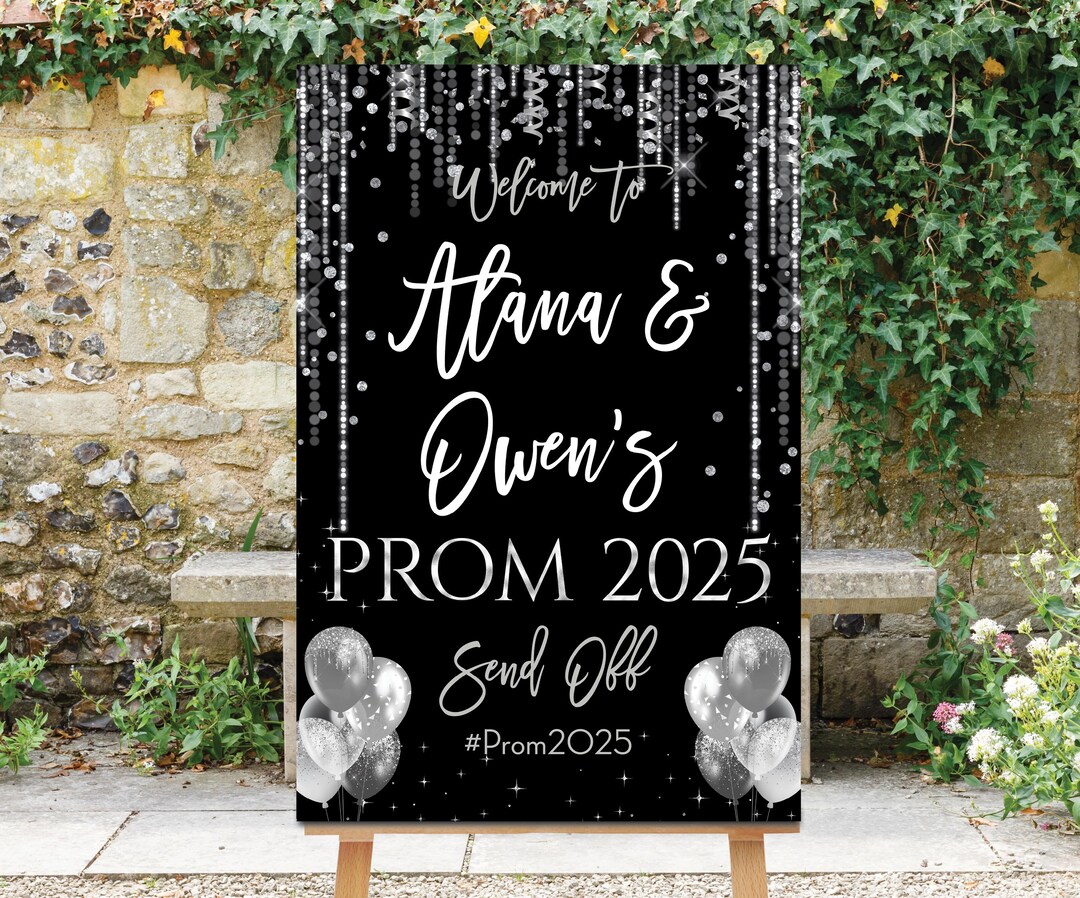 Prom Send off Party Sign: Silver Confetti, Personalized Welcome Decor ...