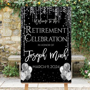 Retirement Party Welcome Sign, Black Silver Sign, Retirement Dinner ...