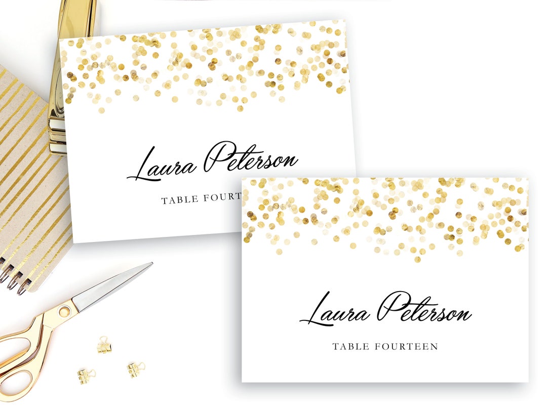 Place Card Template, Gold Confetti Place Cards, INSTANT DOWNLOAD ...