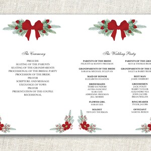Folded Wedding Program Template, Editable Christmas Program, Winter Wedding Program, Editable ...