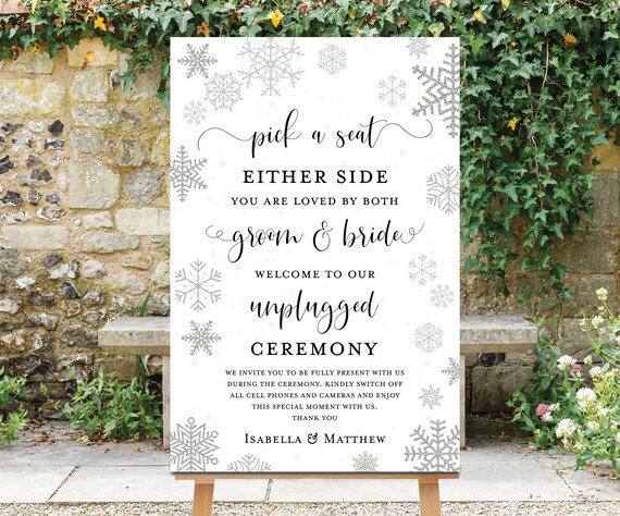 Winter Wedding Sign Printable Unplugged Ceremony Wedding Sign Christmas ...
