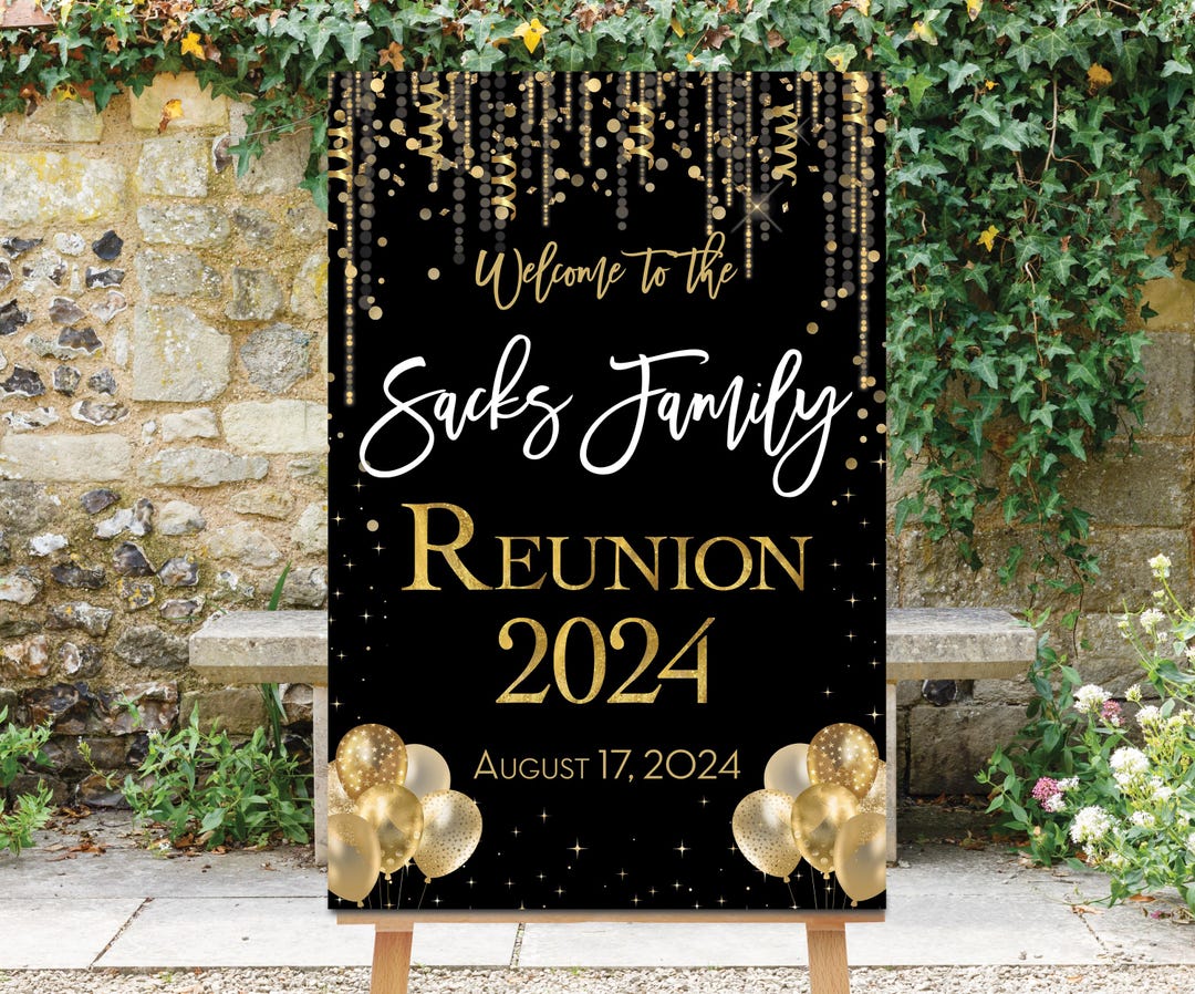 Family Reunion Welcome Sign, Black Gold, Personalized Sign, Digital ...