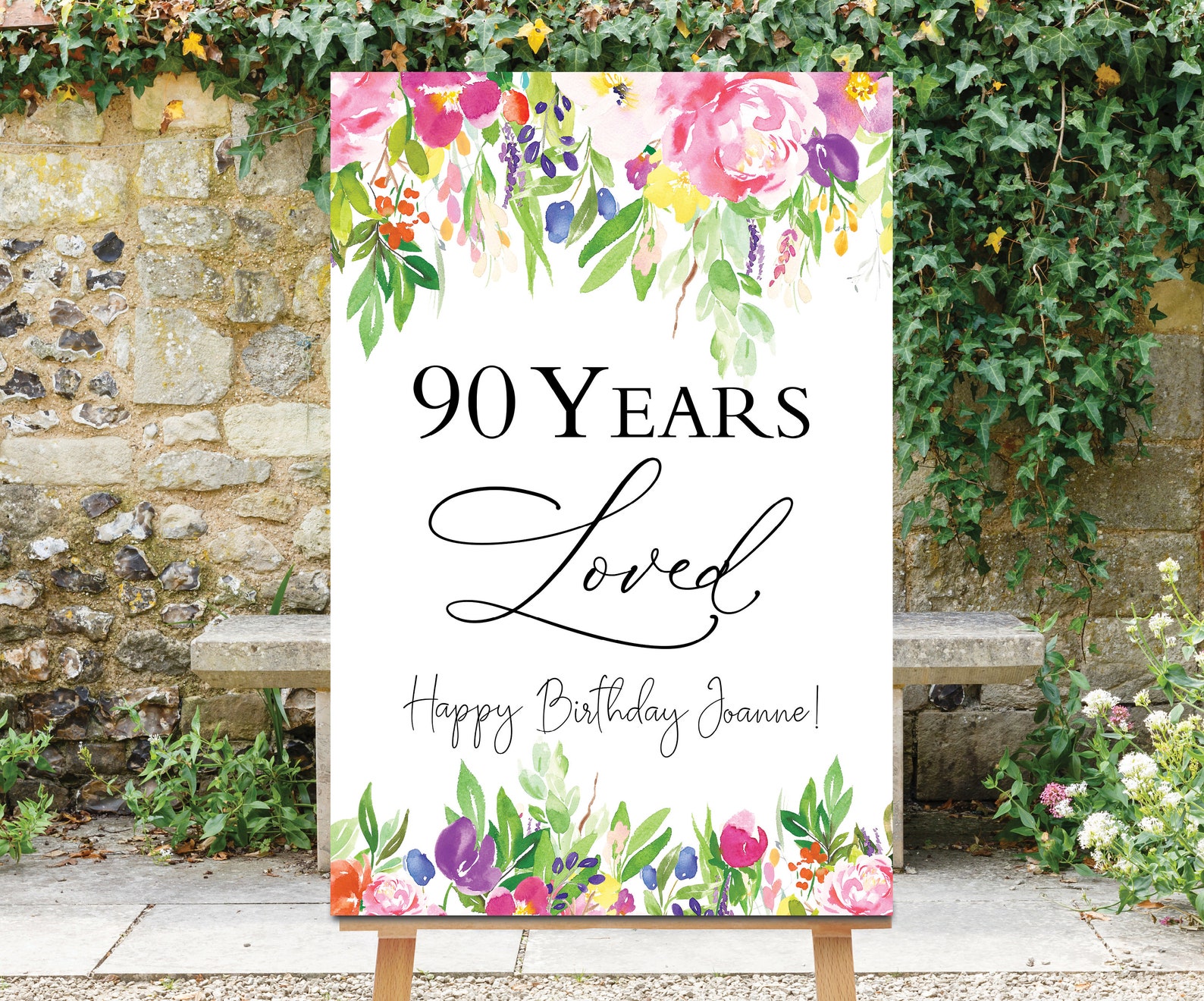 90 Years Loved Sign, Birthday Welcome Sign, 90th Birthday Decor, Custom ...
