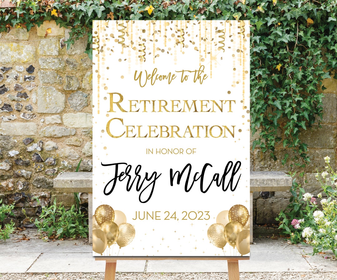 Retirement Party Welcome Sign, Gold Decor, Retirement Dinner Decor ...
