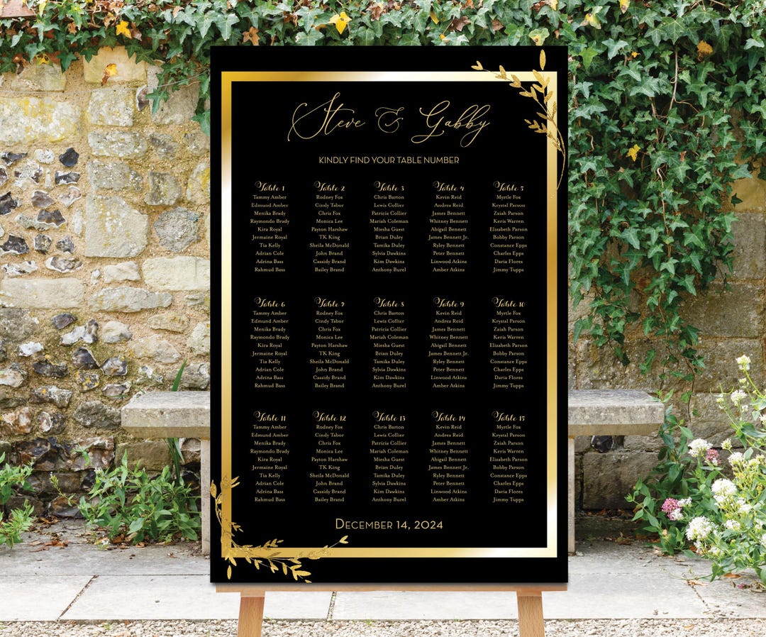Seating Chart, Black and Gold, Anniversary Seating Plan, Table ...