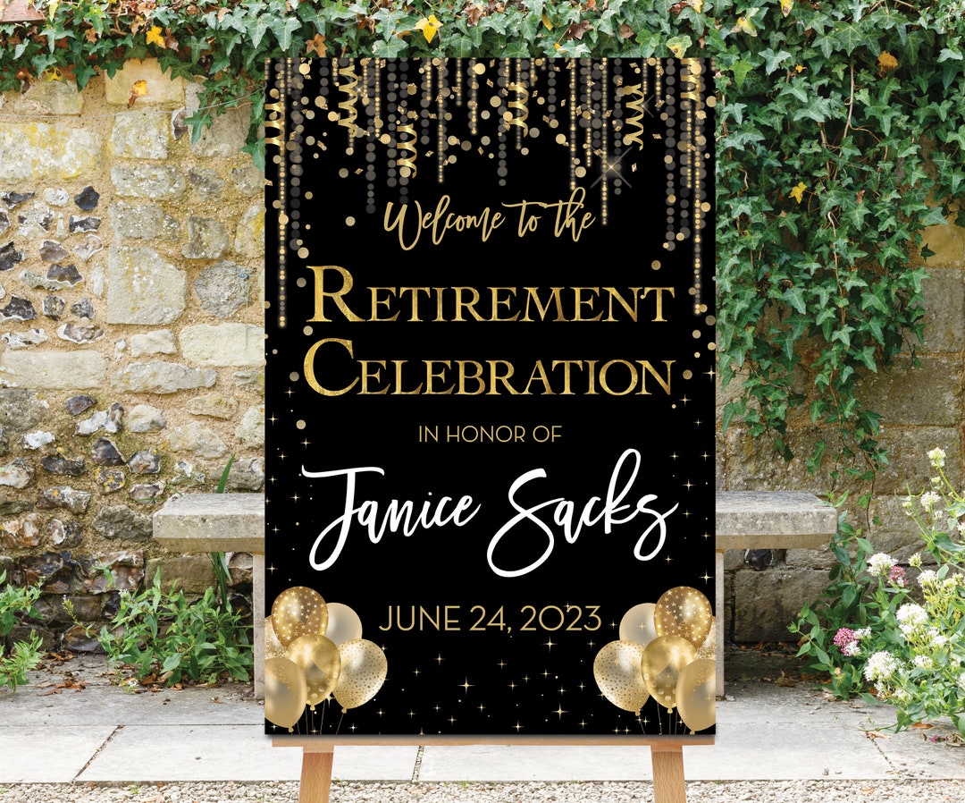 Retirement Party Welcome Sign, Black Gold Decor, Retirement Dinner ...