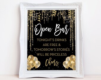 Chic Party Signs Black and Gold BAR OPEN Sign Printables - Etsy