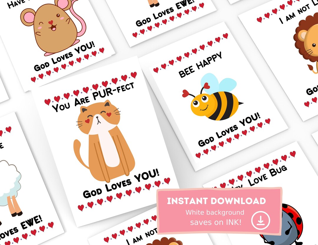 God Loves You Christian Valentine's Day Cards - Printable - Etsy