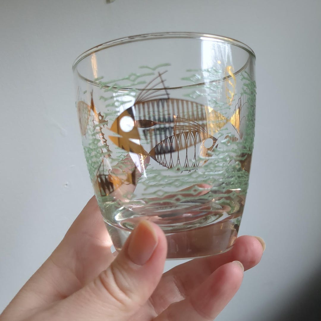 Vintage MCM 1950s Libbey Glass Marine Life Fish Pattern Atomic Design ...