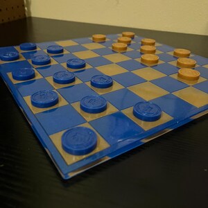 Blue and Gold Handmade Checker Set. Comes With 24 Pieces, a Board, and ...