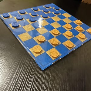 Blue and Gold Handmade Checker Set. Comes With 24 Pieces, a Board, and ...