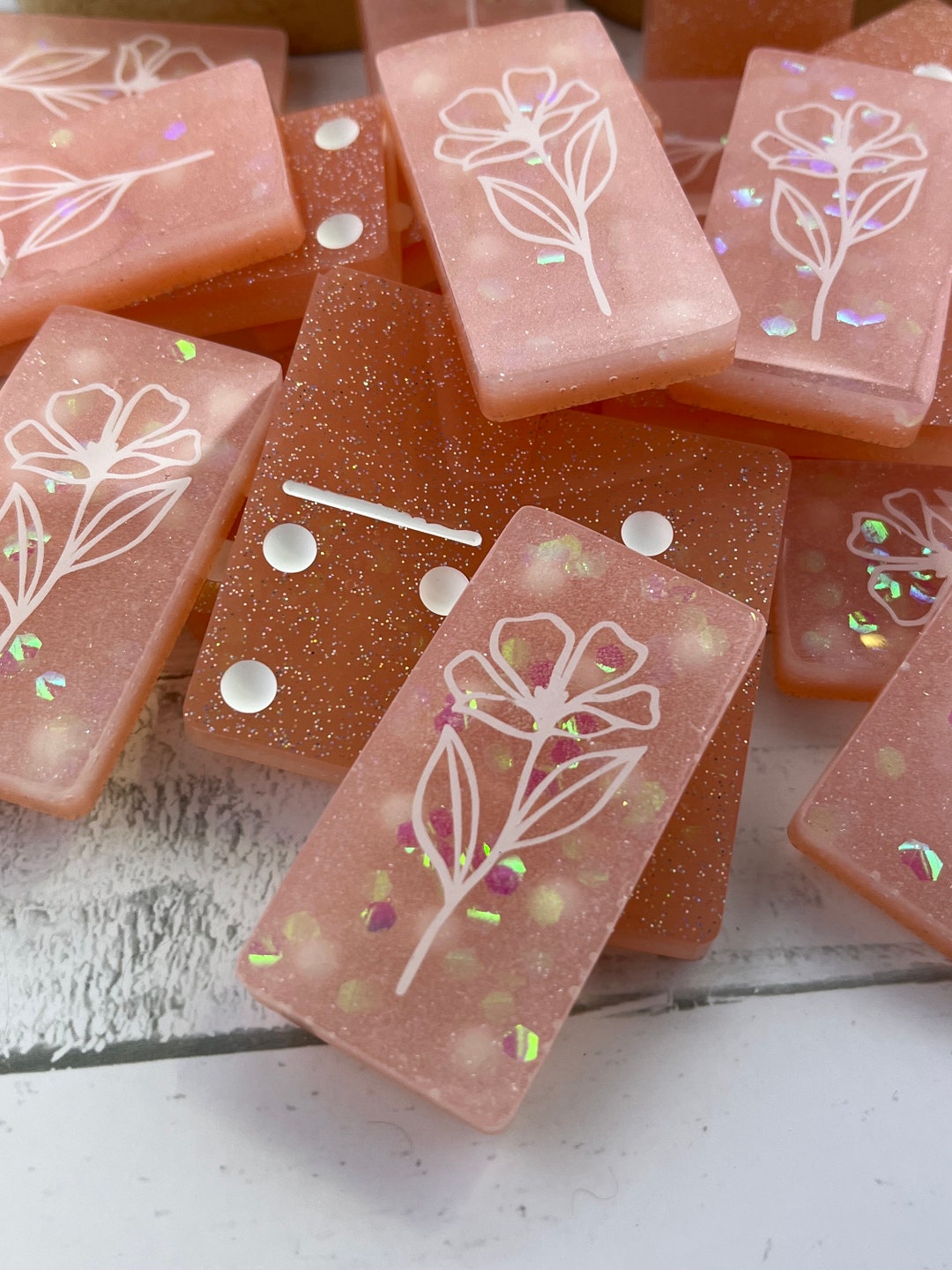 Pink and White Handmade Dominoes. - Etsy