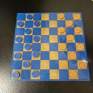 Blue and Gold Handmade Checker Set. Comes With 24 Pieces, a Board, and ...