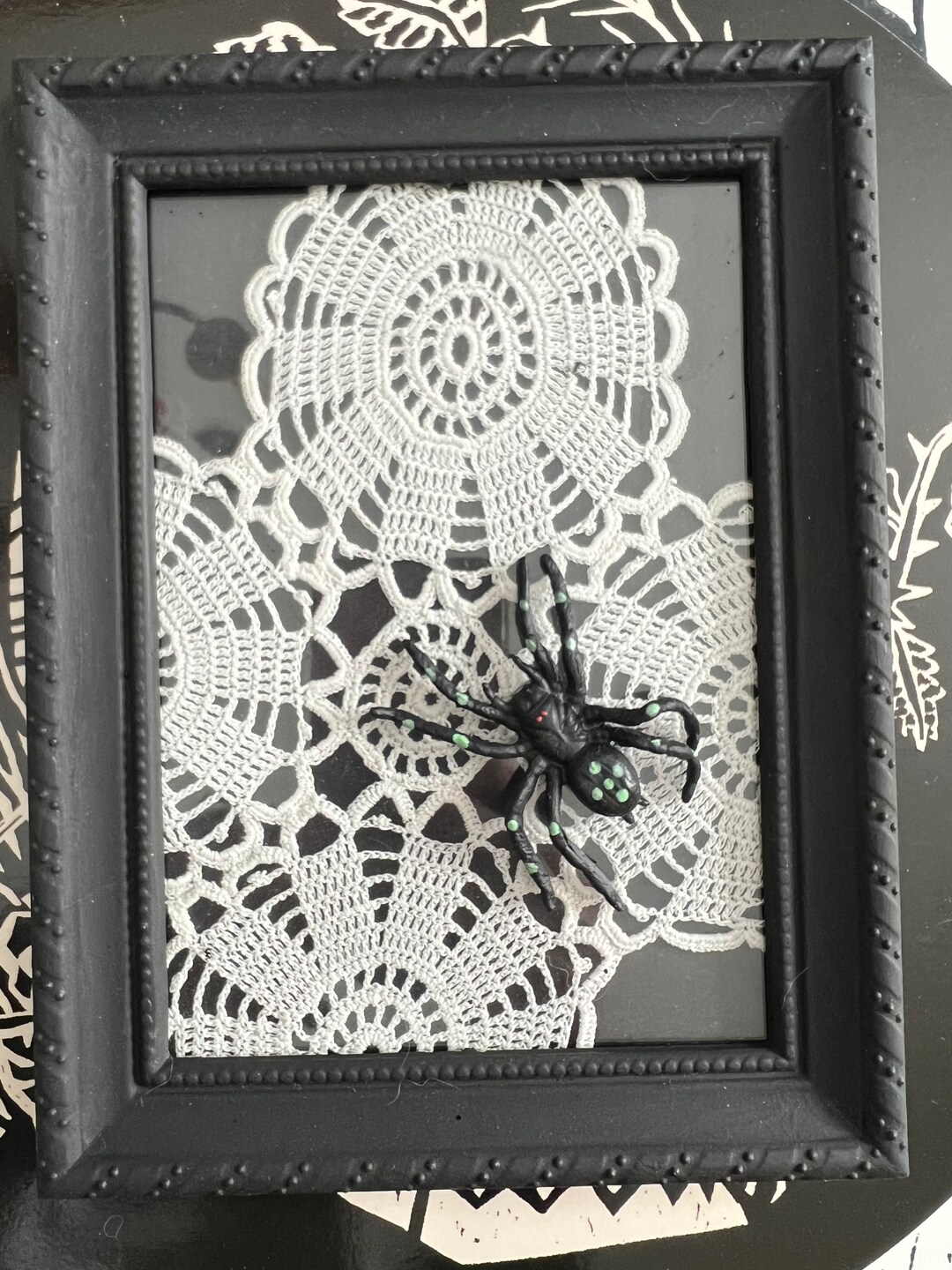 Vintage Crochet Doily Spider Web Picture, Halloween, Spider Decoration ...