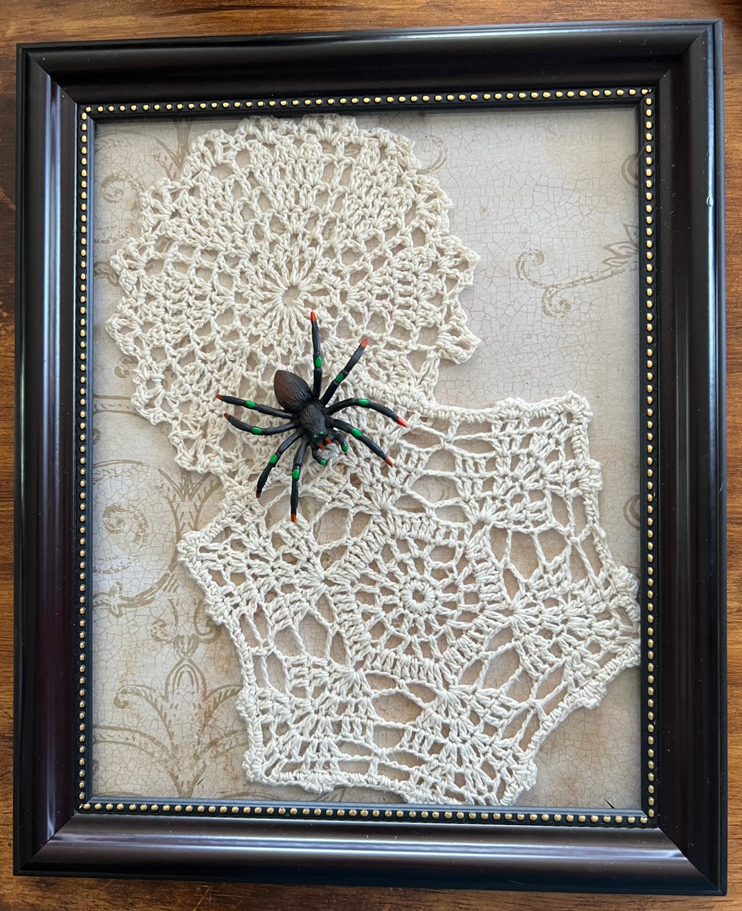 Vintage Crochet Doily Spider Web Picture, Halloween, Spider Decoration ...