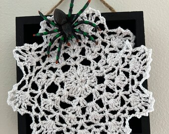 Vintage Crochet Doily Spider Web Picture, Halloween, Spider Decoration ...
