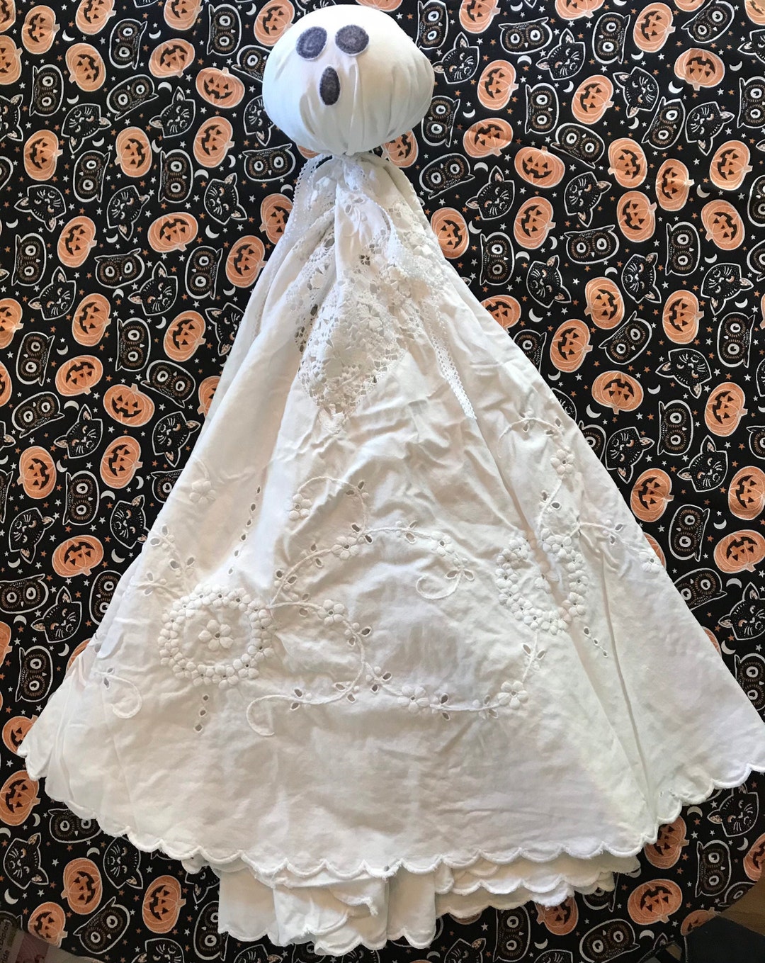 Vintage Supersized Linen Hanging Ghost, Primitive, Halloween, Fabric ...