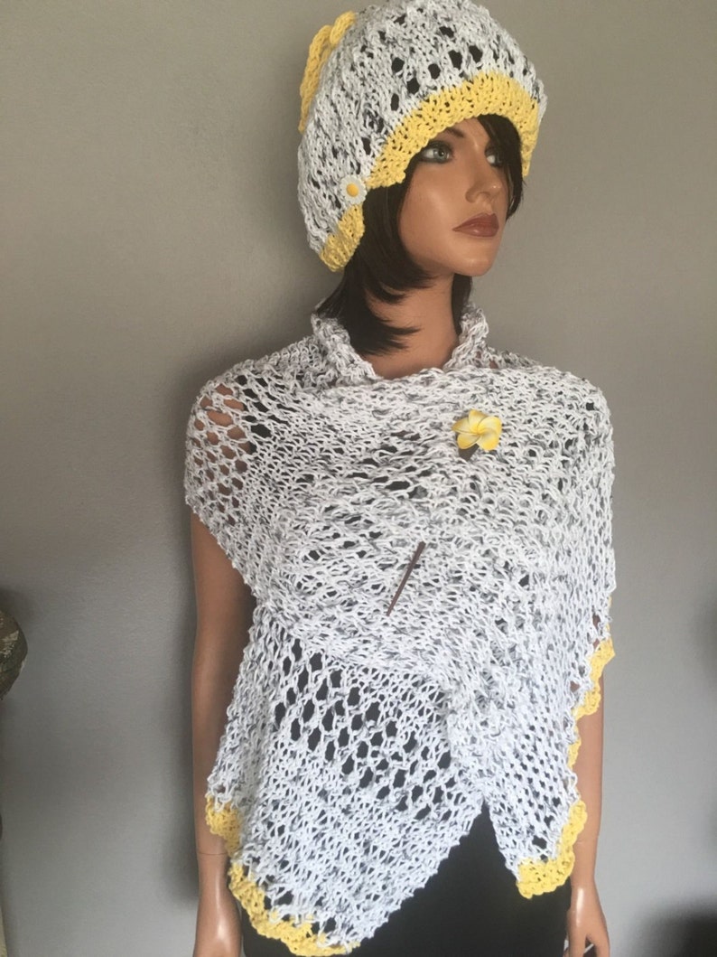 Hand Knit Hat Scarf Shawl Slouch Set Cotton Women Lace Spring Summer ...